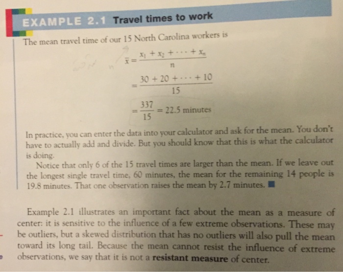 Solved (2.8) travel time to work. In example 2.1You have to | Chegg.com