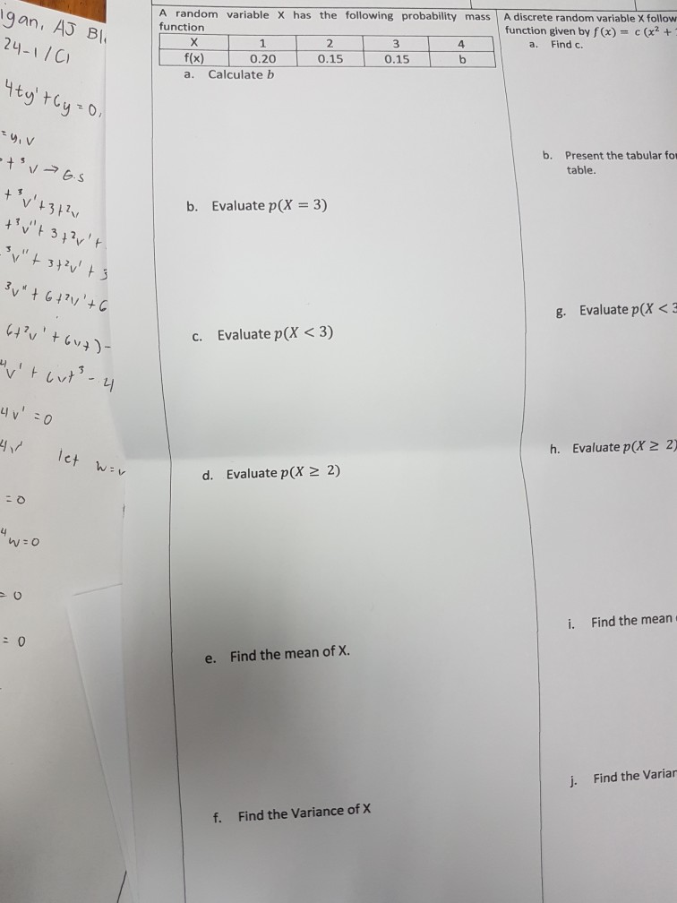 Solved 9 A random variable X has the following probability | Chegg.com