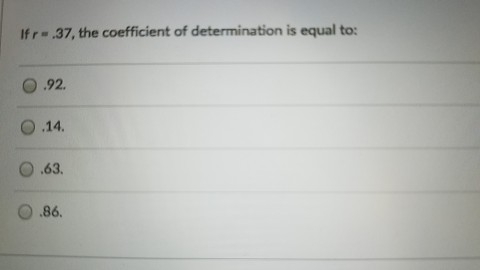 Solved If r = .37, the coefficient of determination is equal | Chegg.com