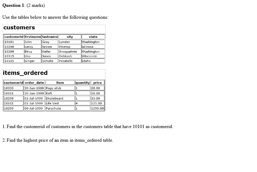 Solved Use the tables below to answer the following | Chegg.com