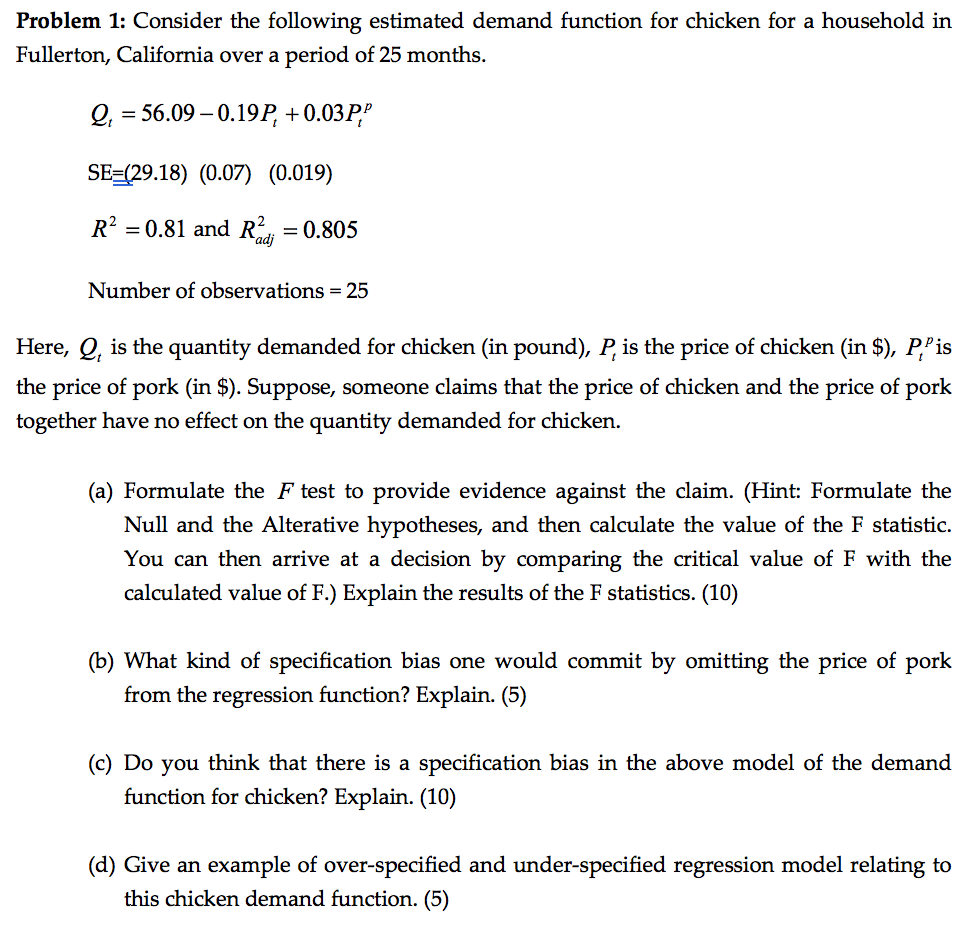 Solved Problem 1: Consider the following estimated demand | Chegg.com