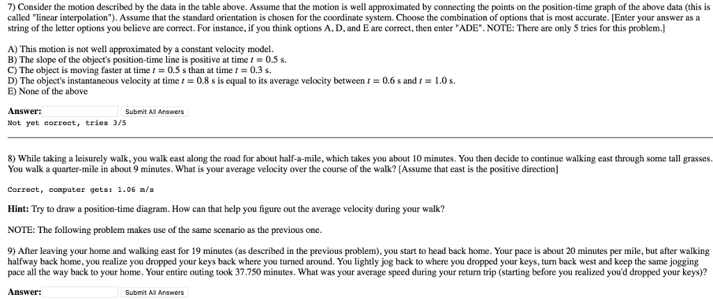 Consider the motion described by the data in the | Chegg.com