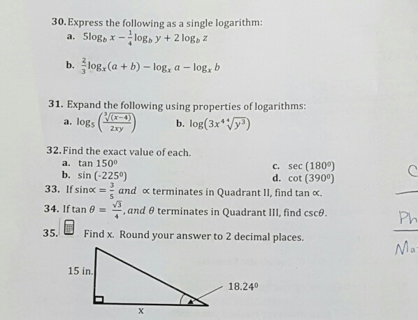 Solved Express the following as a single logarithm 5logb x | Chegg.com