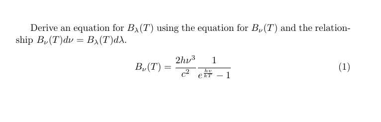 Solved Derive an equation for B_lambda (T) using the | Chegg.com