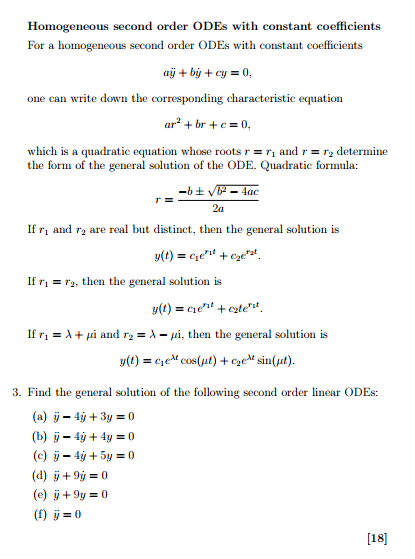 Solved For a homogeneous second order ODEs with constant | Chegg.com