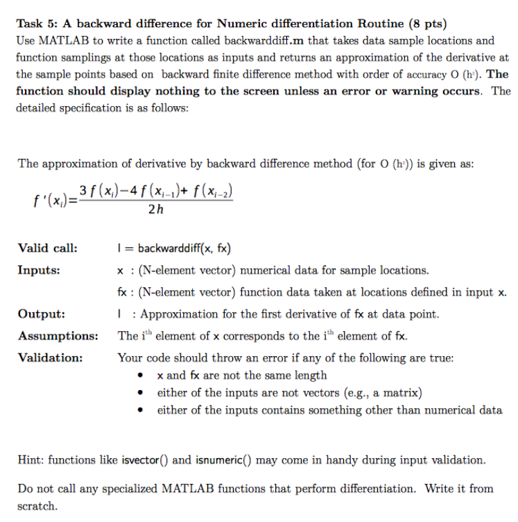 Solved Task 5 A Backward Difference For Numeric