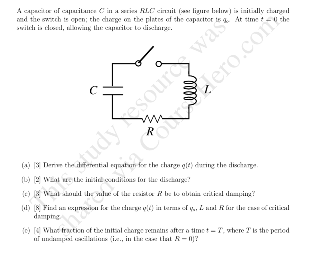 Solved A capacitor of capacitance C in a series RLC circuit | Chegg.com