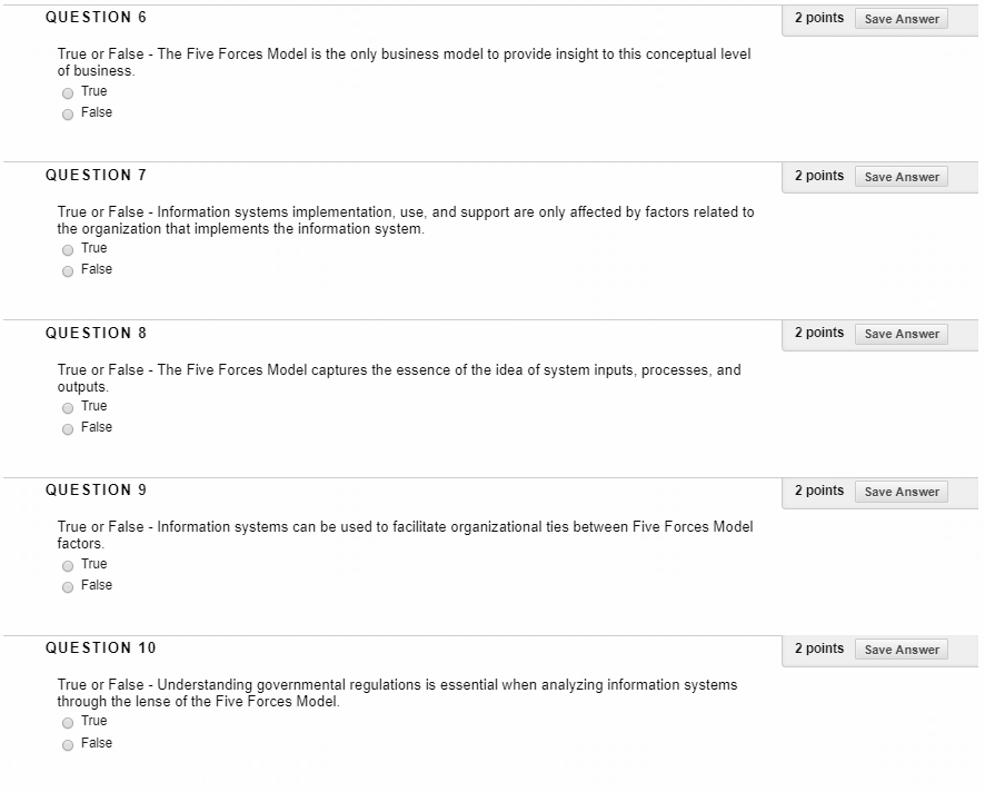 Solved QUESTION 6 2 points Save Answer True or False The | Chegg.com