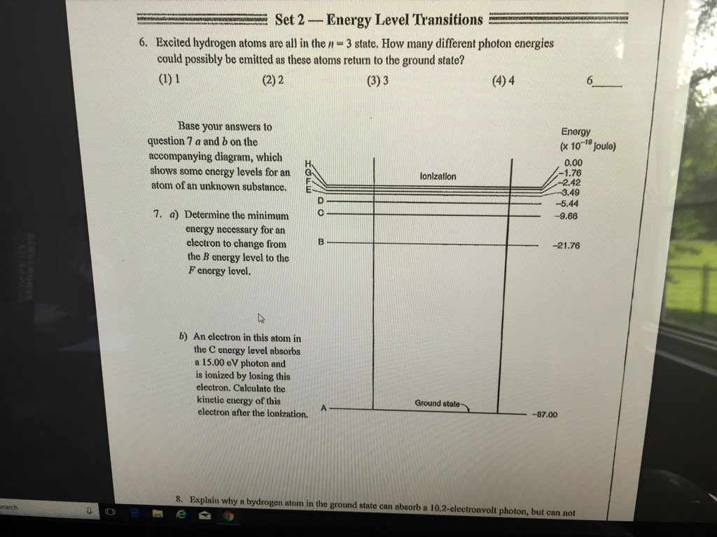 Solved = Set 2 - Energy Level Transitions 6. Excited | Chegg.com