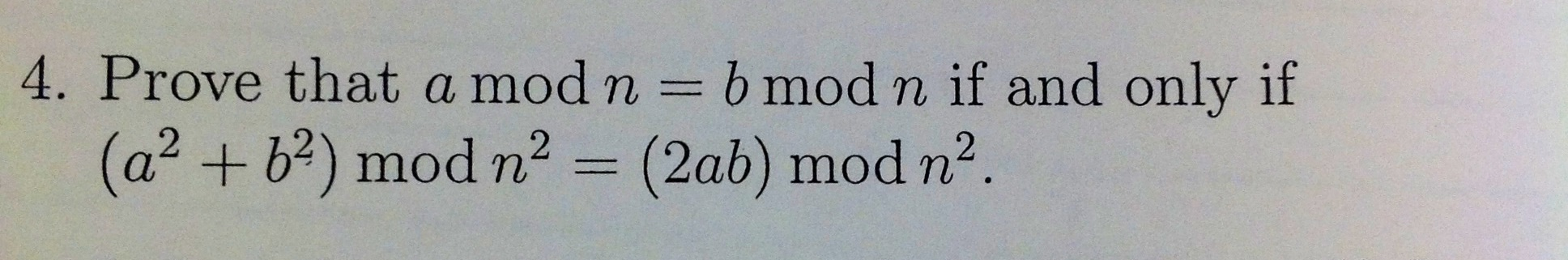 Solved Prove that a mod n = b mod n if and only if (a2 + | Chegg.com