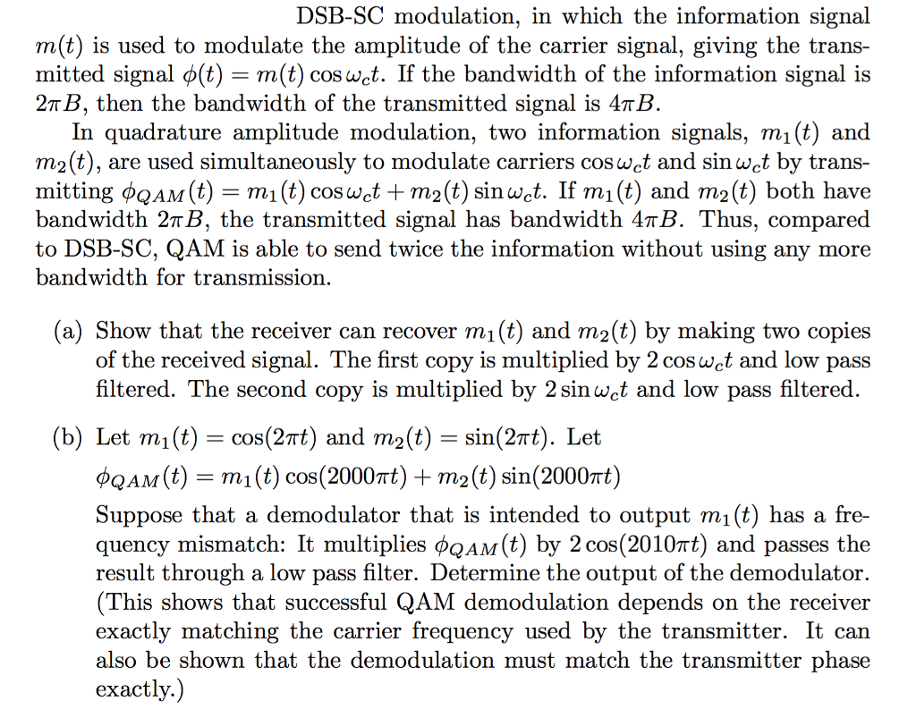 Solved DSB-SC modulation, in which the information signal | Chegg.com