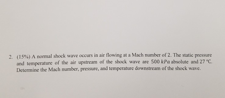 Solved A normal shock wave occurs in air flowing at a Mach | Chegg.com
