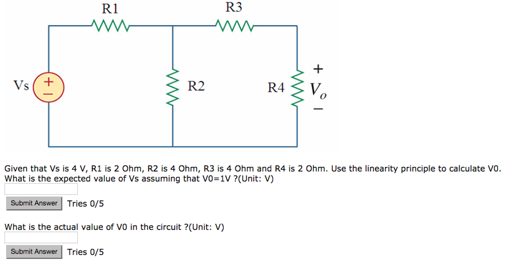 Solved Given that Vs is 4 V, R1 is 2 Ohm, R2 is 4 Ohm, R3 | Chegg.com