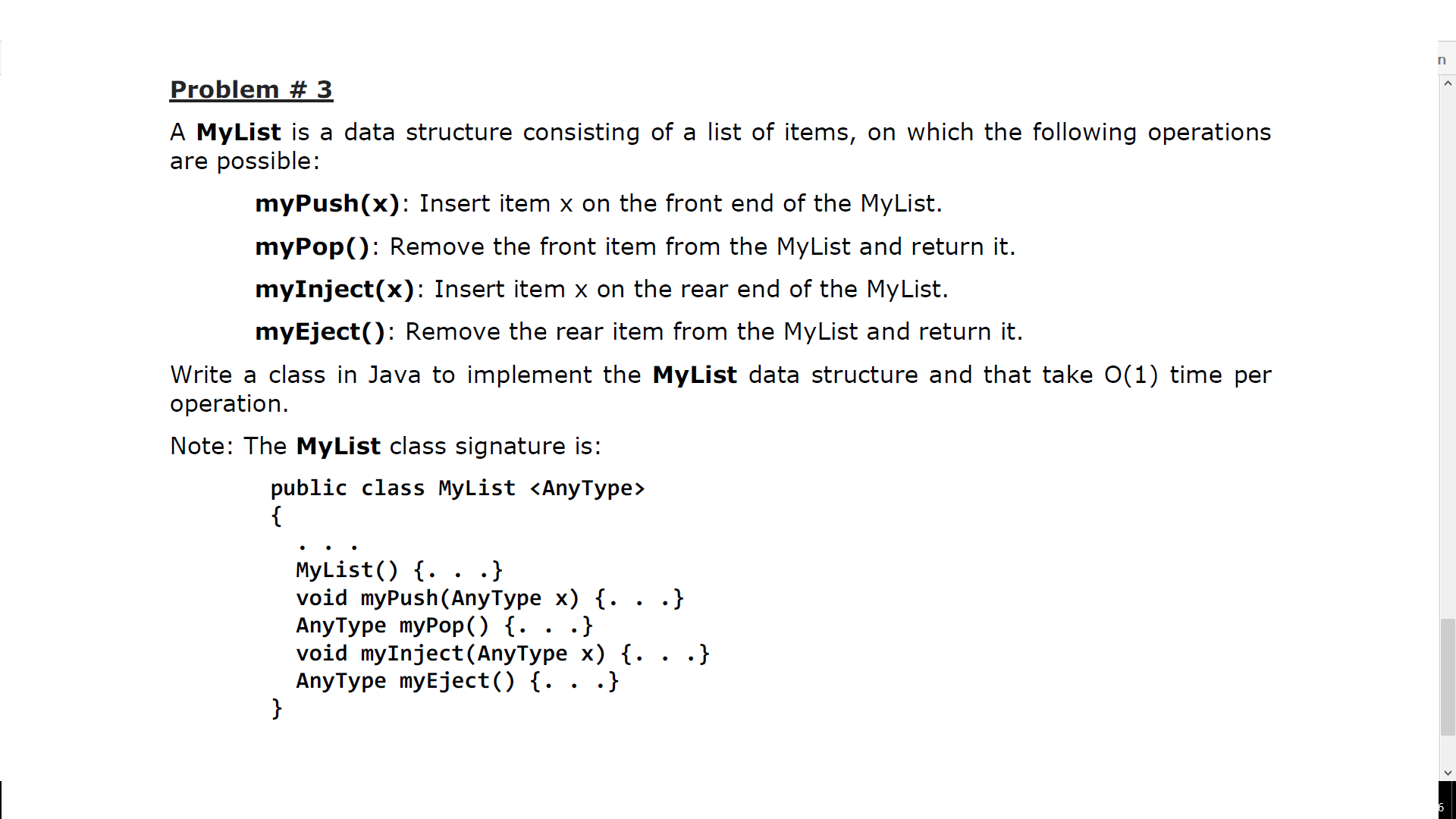Solved A MyList is a data structure consisting of a list of | Chegg.com