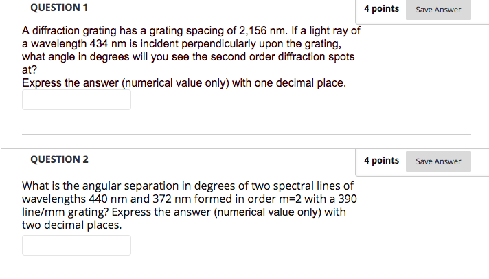 Solved QUESTION1 4 points Save Answer A diffraction grating | Chegg.com