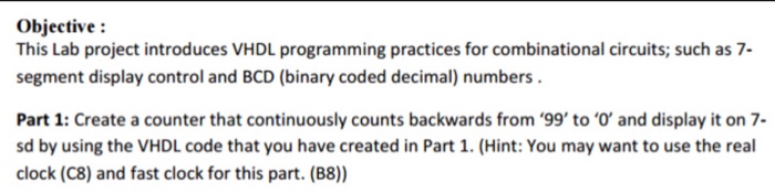 Solved This Lab project introduces VHDL programming | Chegg.com
