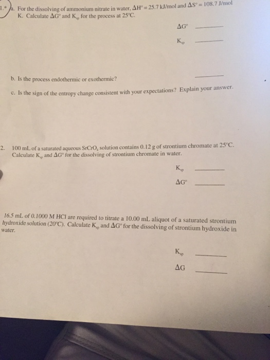 Solved For the dissolving of ammonium nitrate in water, | Chegg.com