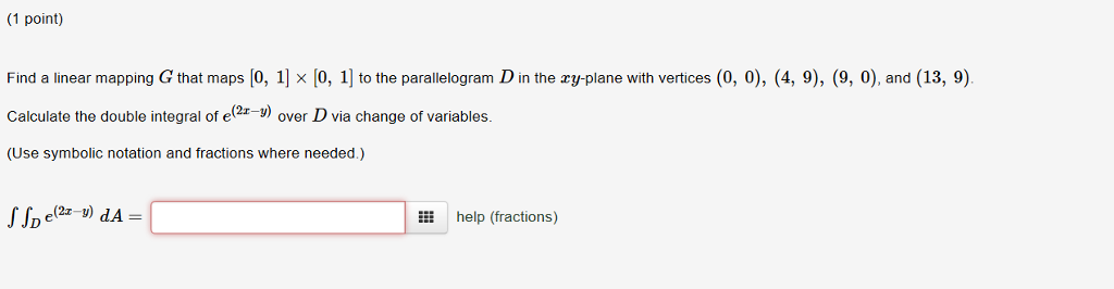 Solved (1 point) Find a linear mapping G that maps lo, 1] × | Chegg.com
