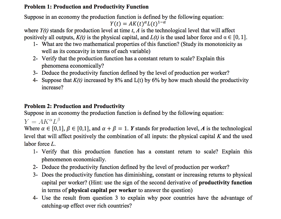 Solved Problem 1 Production And Productivity Function