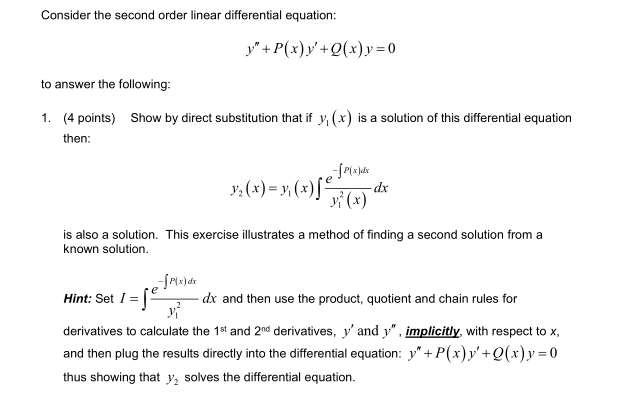 Solved Consider The Second Order Linear Differential