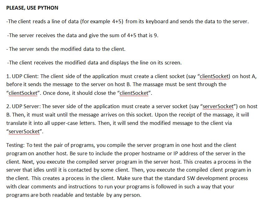 Solved USE PYTHON -The client reads a line of data (for | Chegg.com