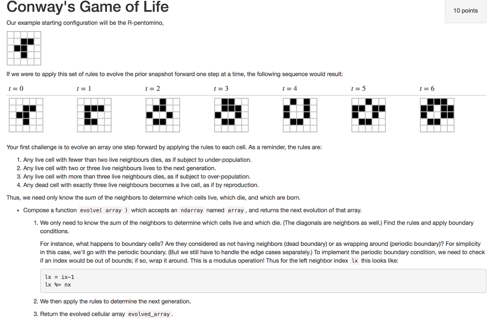 Conway's Game of Life 10 points Our example starting | Chegg.com