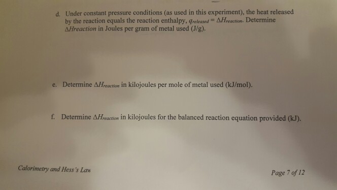 Solved Prelab Assignment: Calorimetry and Hess's Law I. Show | Chegg.com