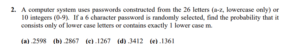 Solved 2. A computer system uses passwords constructed from | Chegg.com