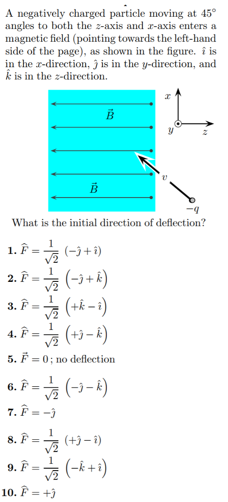 Solved A negatively charged particle moving at 45° angles to | Chegg.com