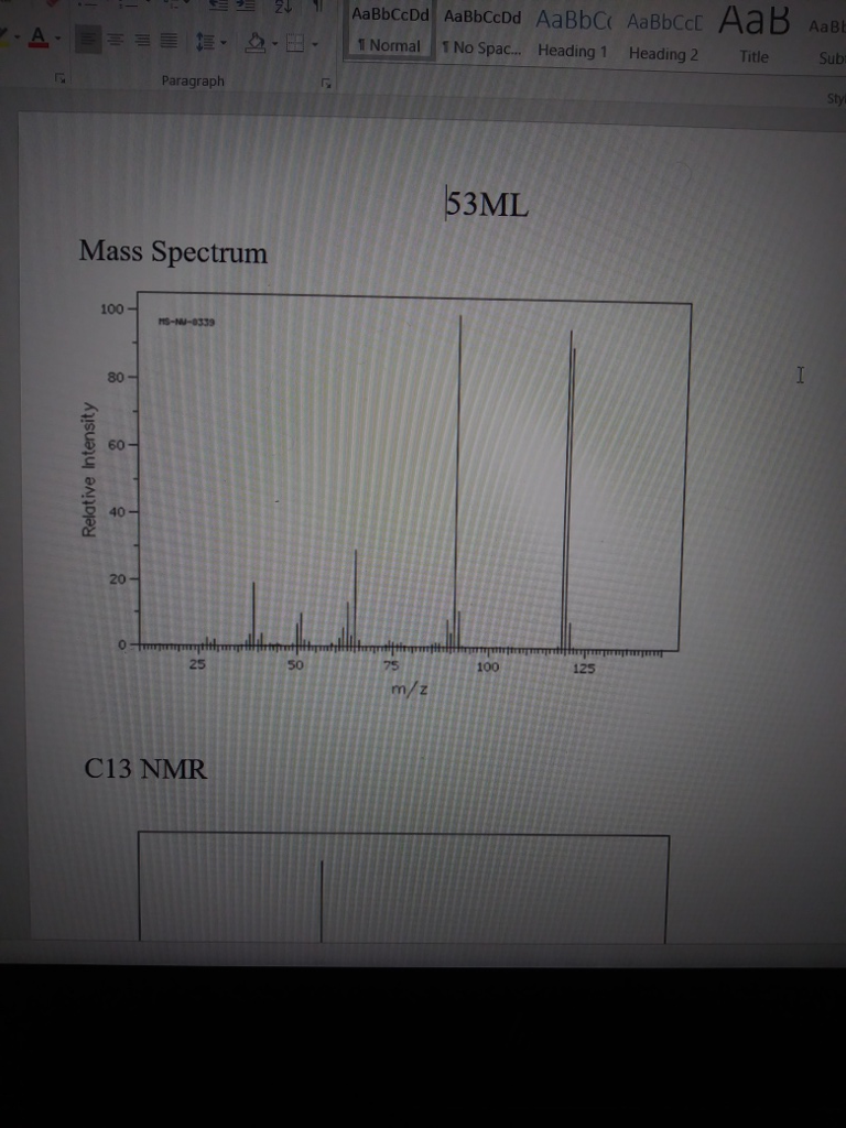 Spectral Data Sheet Word Mailings Review View Tell me | Chegg.com