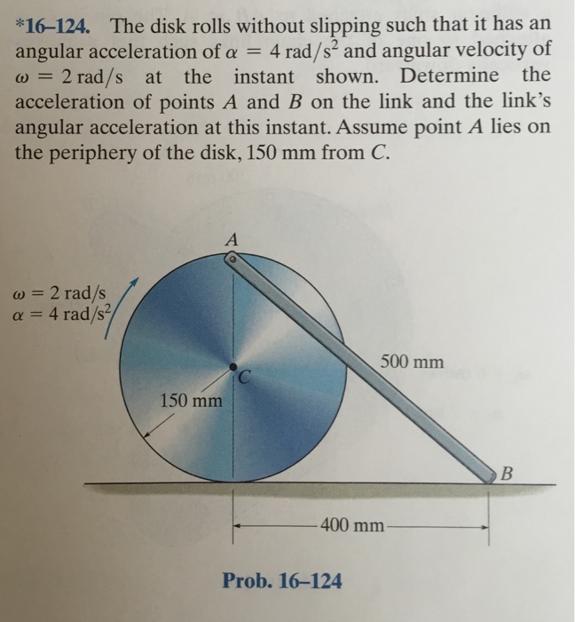 Solved The disk rolls without slipping such that it has an | Chegg.com