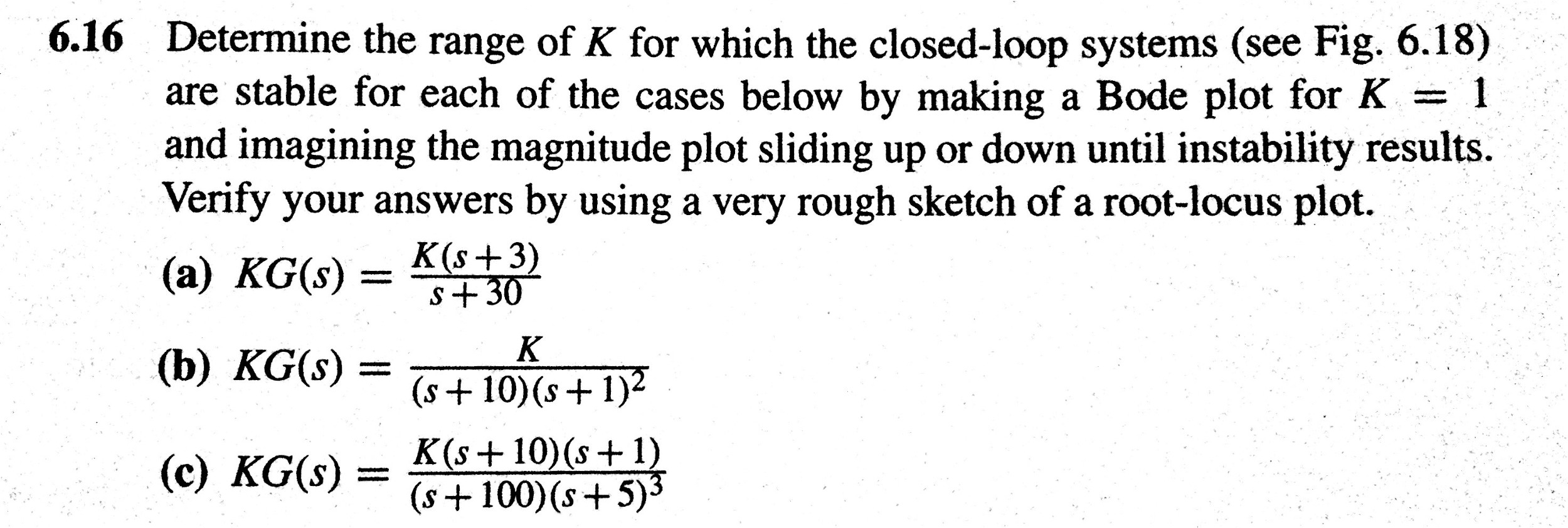 Solved 6.16 Determine the range of K for which the | Chegg.com