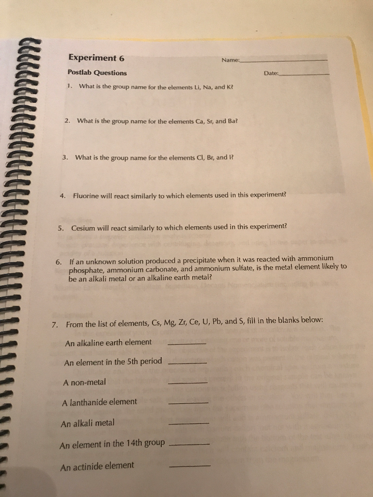 Solved Experiment 6 Prelab Questions 1 , write the name, | Chegg.com Solved Experiment 6 Prelab Questions 1 , write the name, | Chegg.com