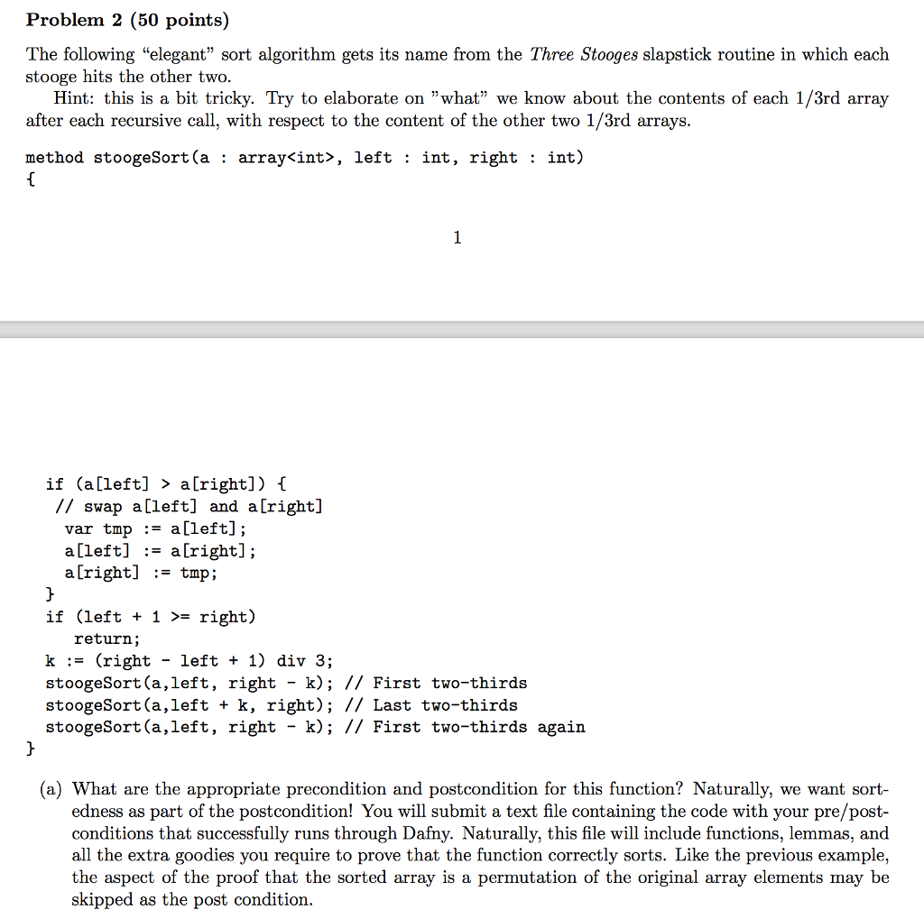 Problem 2 (50 points) The following "elegant" sort | Chegg.com