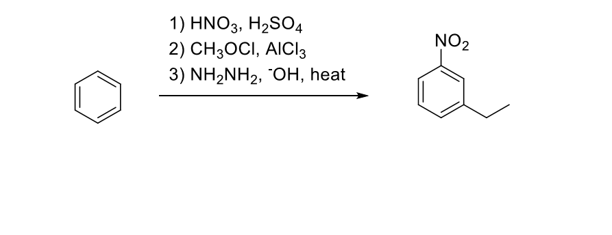 Solved 1) HNO3, H2SO4 2) CH3OCI, AICl3 3) NH2NH2, OH, heat | Chegg.com