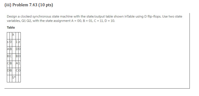 Solved (ii) Problem 7.43 (10 pts) Design a clocked | Chegg.com Solved (ii) Problem 7.43 (10 pts) Design a clocked | Chegg.com