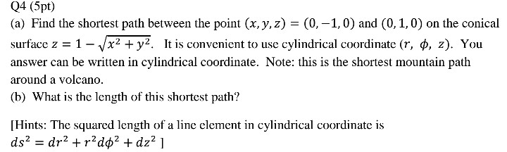 Solved Q4 (5pt) (a) Find the shortest path between the point | Chegg.com