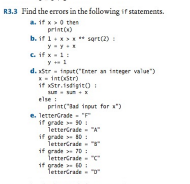 Solved Find the errors in the following if statements. if x | Chegg.com