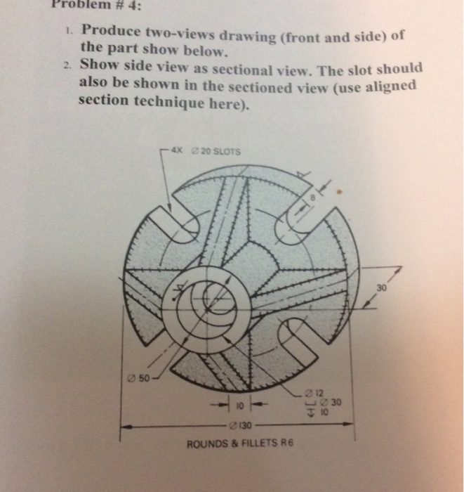 Solved Two-views drawing (front and side) of the part show | Chegg.com