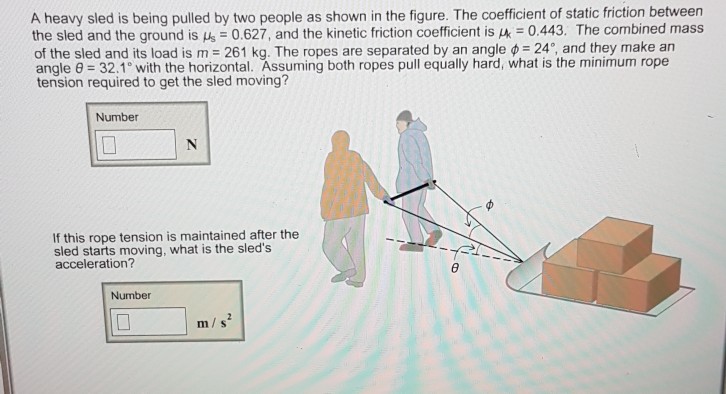 Solved A heavy sled is being pulled by two people as shown | Chegg.com