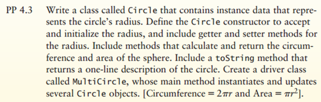 Solved Write A Class Called Circle That Contains Instance Chegg