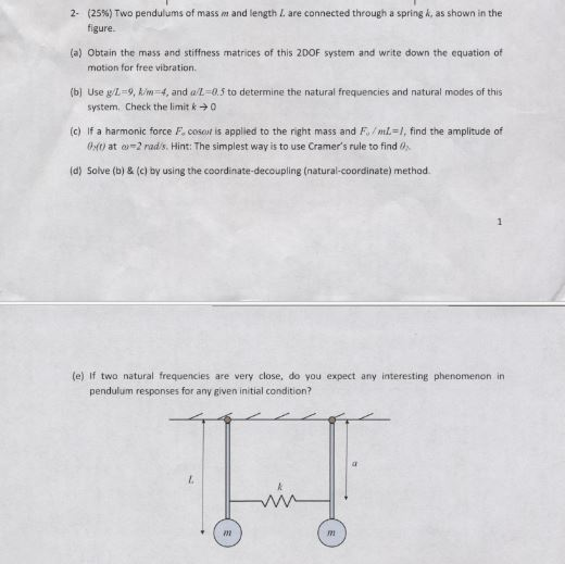 2- (25%) Two pendulums of mass m and length L are | Chegg.com