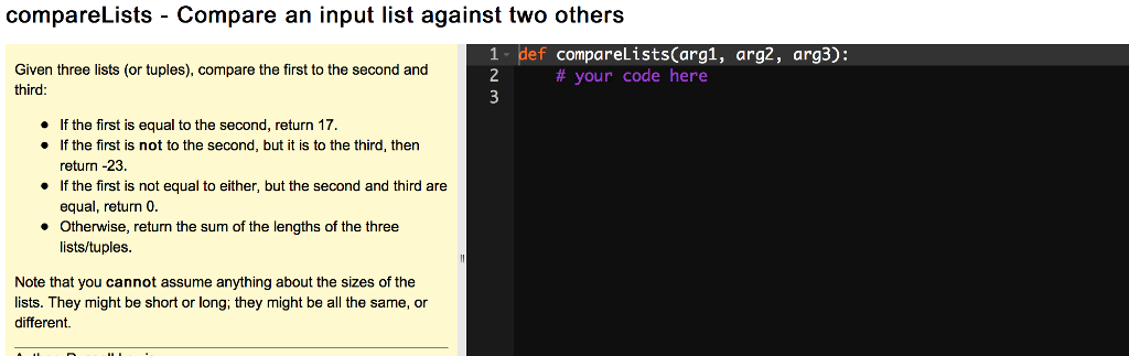 Solved Given three lists (or tuples), compare the first to | Chegg.com