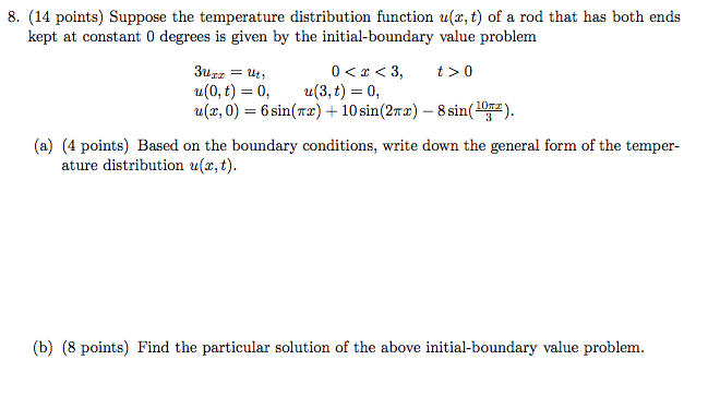 Solved Suppose the temperature distribution function u(x, t) | Chegg.com