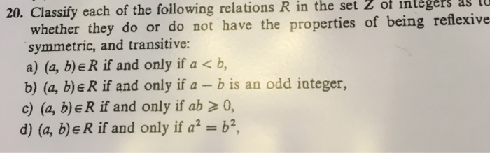 Solved Classify each of the following relations R in the set | Chegg.com
