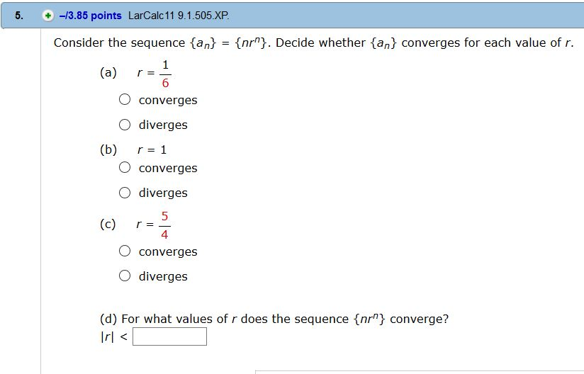 Solved 5. ÷ -13.85 points LarCalc11 9.1.505XP Consider the | Chegg.com