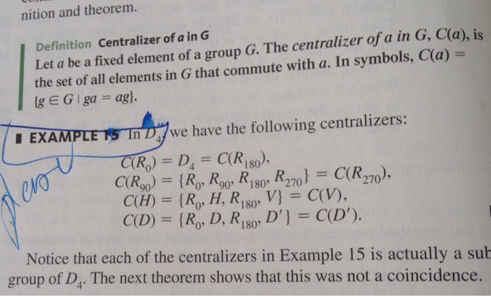 Solved Definition Centralizer of a in G Let a be a fixed | Chegg.com