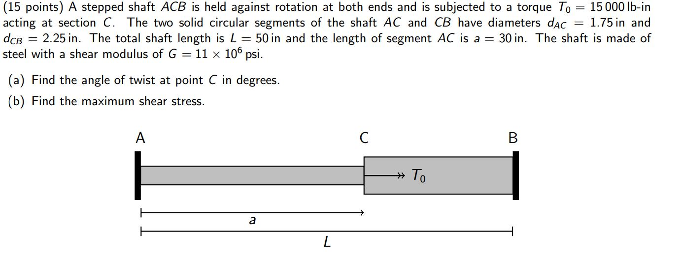 Solved A stepped shaft ACB is held against rotation at both | Chegg.com