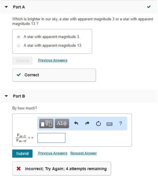 Solved Part A magnitude 13? A star with apparent magnitude | Chegg.com