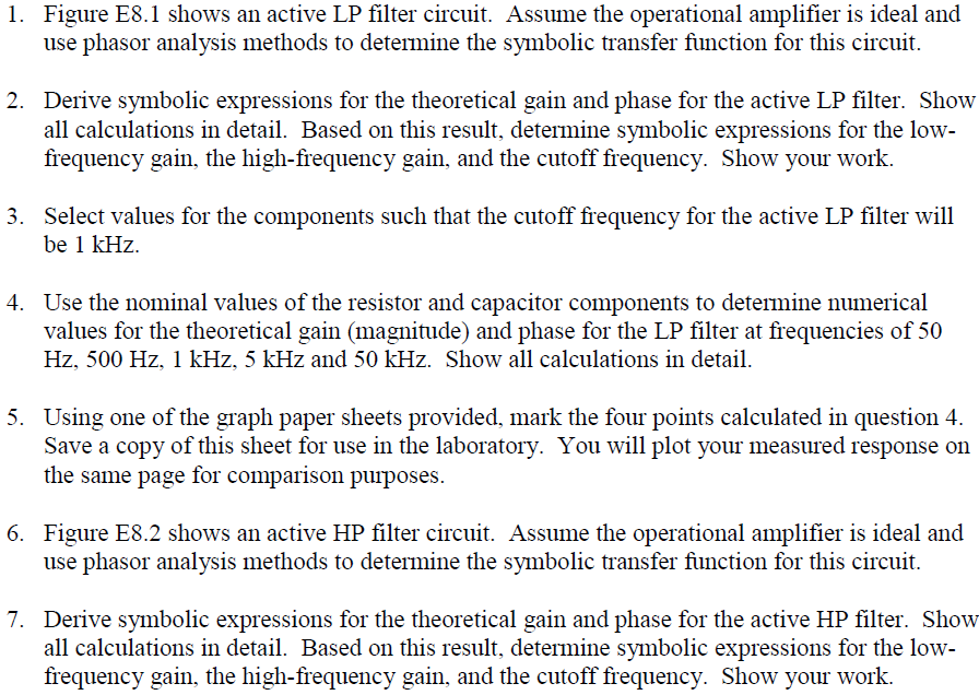 Figure E8.1 shows an active LP filter circuit. Assume | Chegg.com